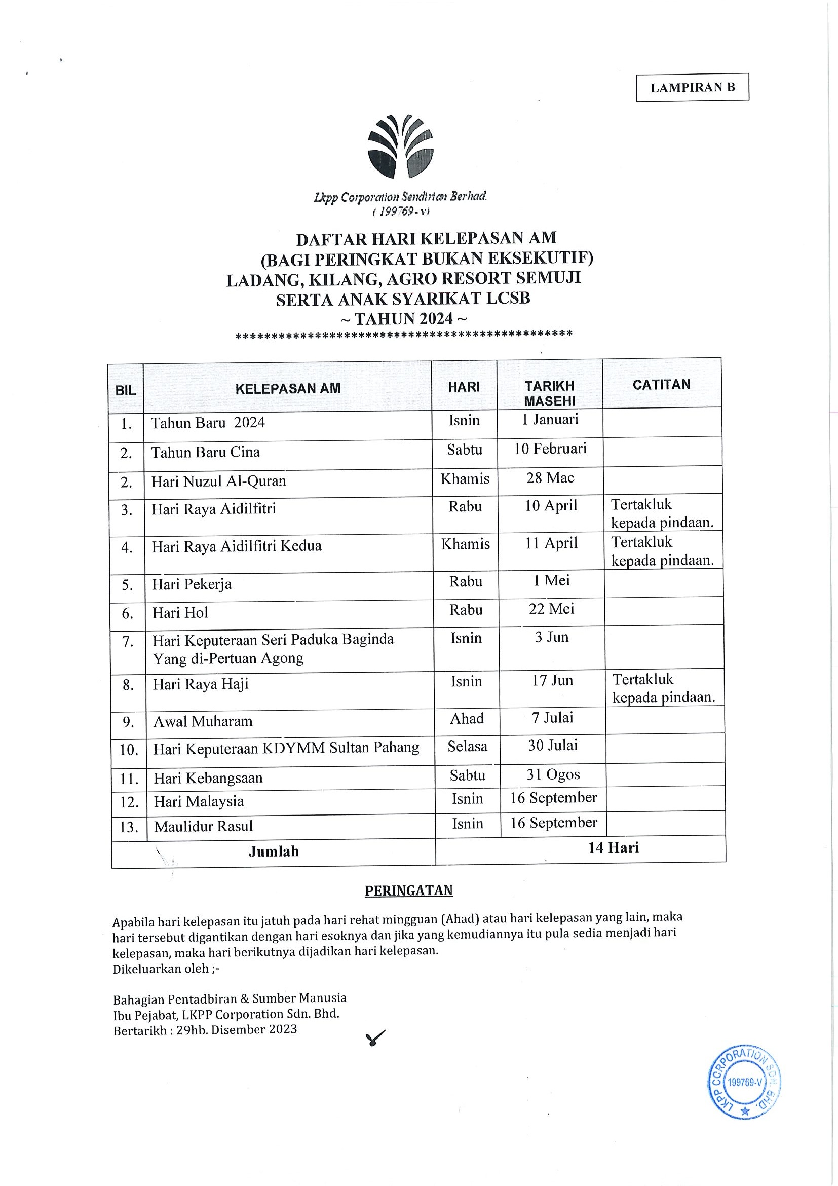 Notis - LKPP Corporation Sendirian Berhad